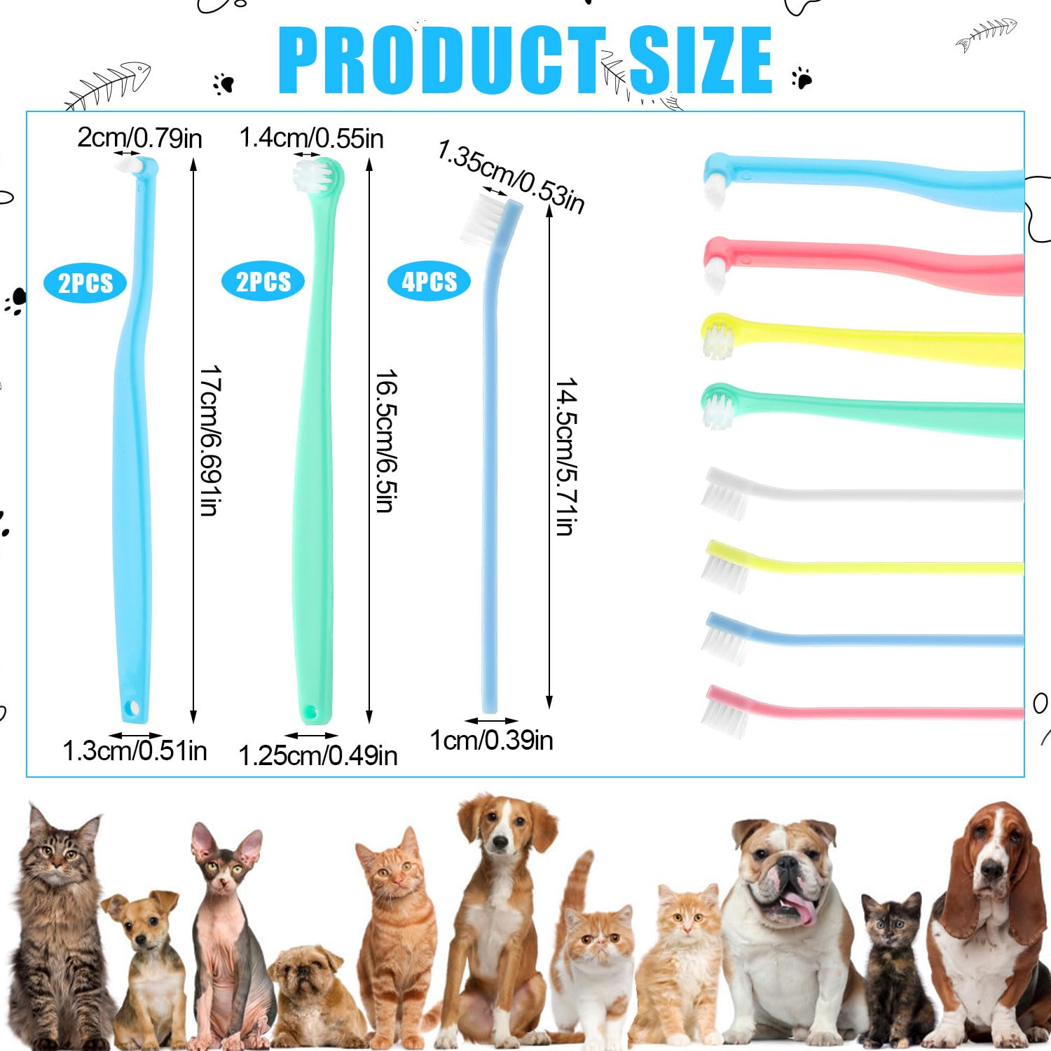 XIHIRCD 8pcs Pet Toothbrush, 3 Styles Cat & Dog Toothbrush Micro Brush Head Puppy Mini Toothbrush Soft Bristle Small Dog Dental Clean Kit for Teeth Clean Plaque Tartar Formation (Colour 3)