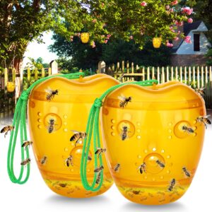 wasp trap, bee traps catcher, outdoor hanging wasp traps, wasp repellent trap killer insect catcher, upgraded non-toxic reusable yellow jacket trap, orange - 2 pack