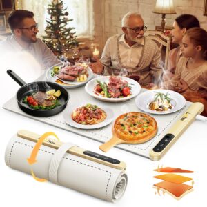 loohoi food warming mat,full surface heating electric warming tray with 6 temperature settings & fast heating, silicone roll up food heating mat food warmers for parties gatherings everyday use