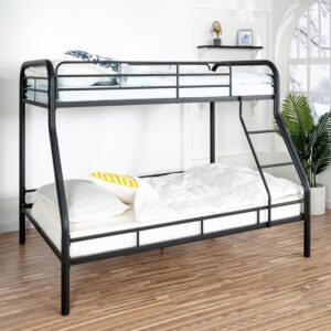 Hollywood Bunk Beds Twin Over Full Size, Heavy Duty Metal Bunk Bed with Safety Guardrails, Angled Ladder, Underbed Storage, 800LBs capacity - for Kids and Teens, Twin over Full Bunk Bed, Black