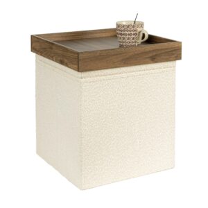 Household Essentials Versatile Boucle Ottoman with Hidden Storage, Cream