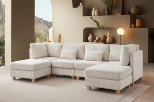 dagniwak convertible sectional sofa，u-shaped couch，freely combinable sofa modules, corduroy fabric, with high supportive and soft sponges, for living rooms, apartments and offices (beige)