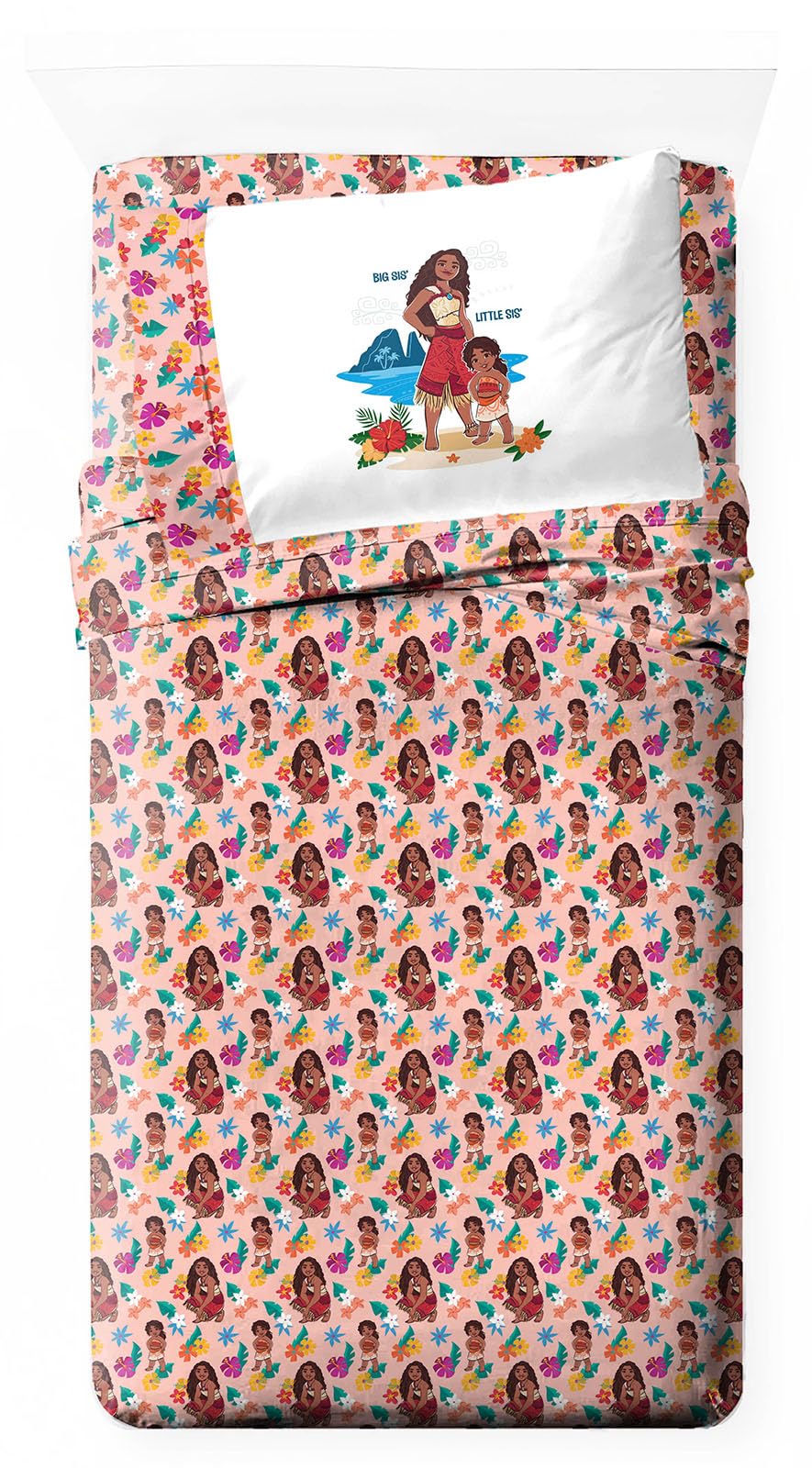 Jay Franco Disney Moana Twin Size Sheet Set - Super Soft 3 Piece Bedding Set with Pua and Simea - Tropical Floral Microfiber Sheets Includes Reversible Pillow Cover