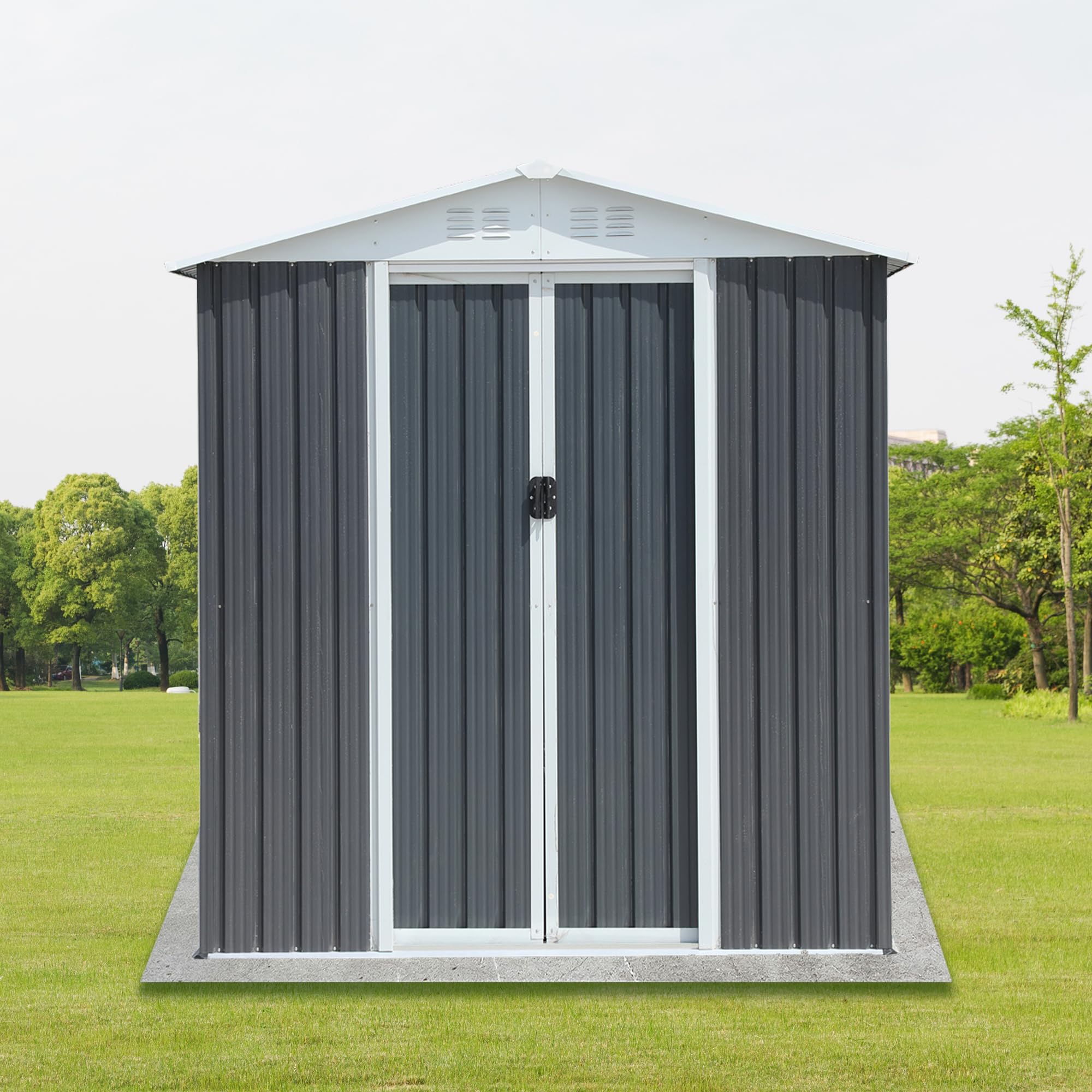 Ball & Cast 6x4FT Outdoor Storage Shed with Punched Vents,Heavy Duty Metal Sheds with Lockable Doors,Waterproof Tool Sheds for Garden,Backyard,Lawn,Easy to Assemble,Grey