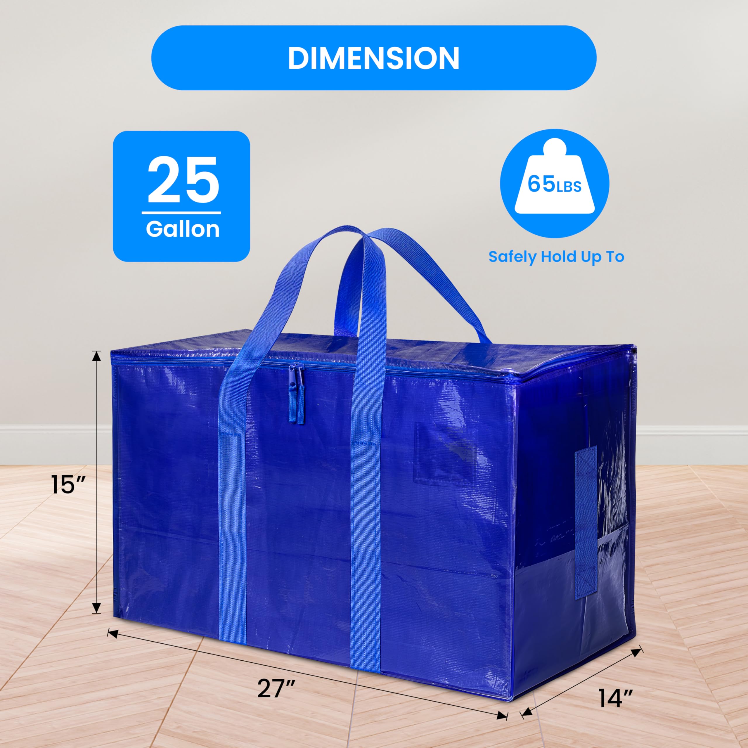 Simple Deluxe 10 Pack Moving Bags, Heavy Duty Storage Totes with Lids, Sturdy Handles& Zipper, Moving Boxes Alternative, Extra Large, for Clothes Packing, Moving Supplies, Blue