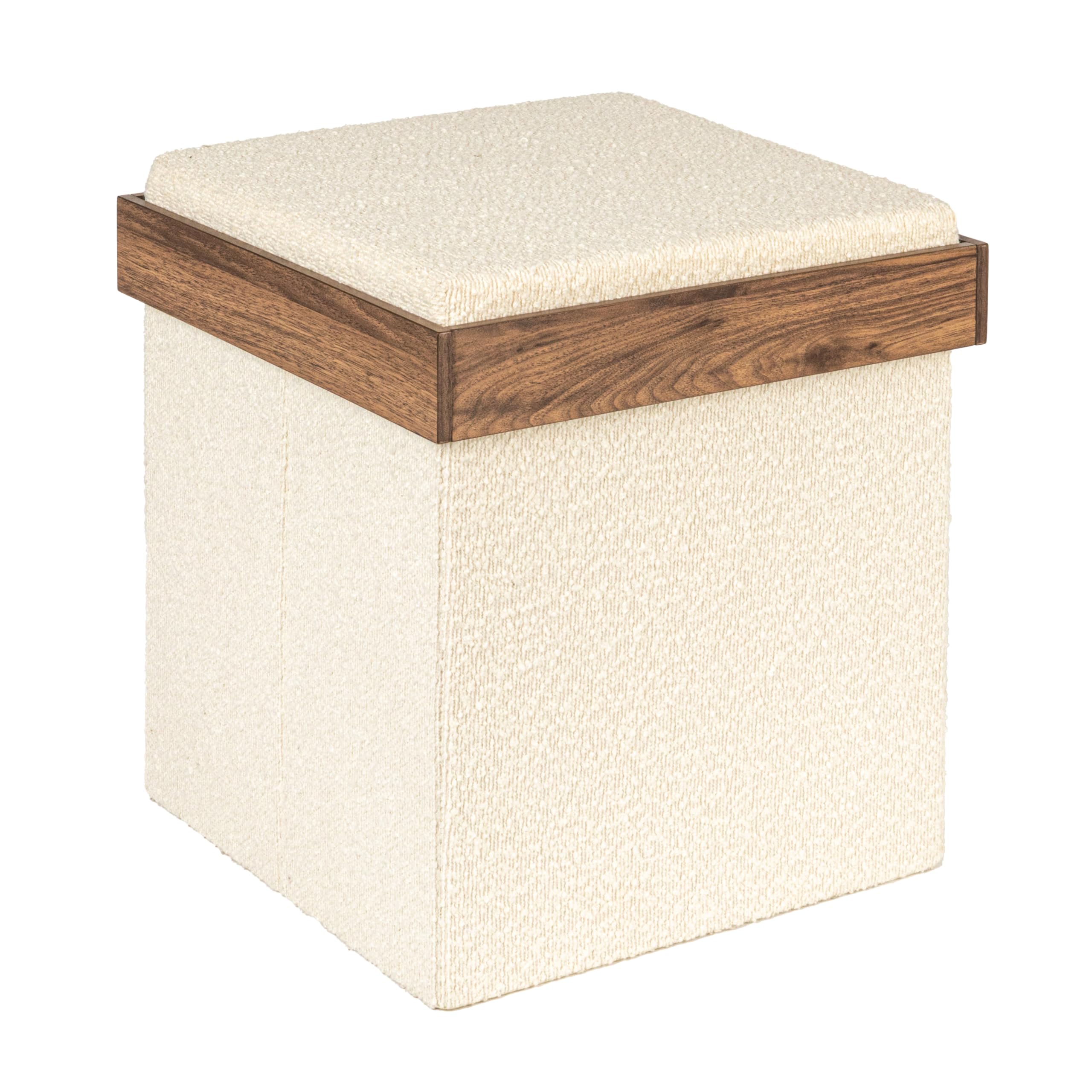 Household Essentials Versatile Boucle Ottoman with Hidden Storage, Cream