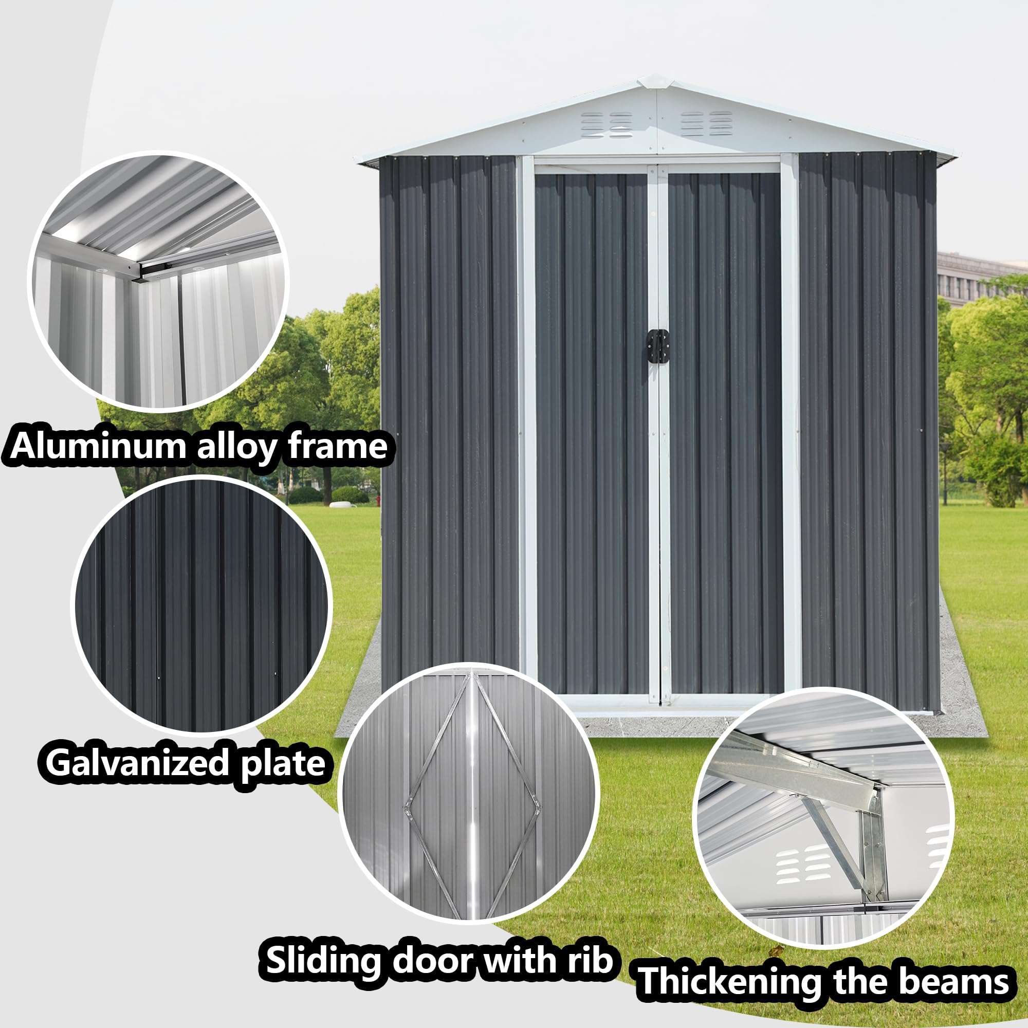 Ball & Cast 6x4FT Outdoor Storage Shed with Punched Vents,Heavy Duty Metal Sheds with Lockable Doors,Waterproof Tool Sheds for Garden,Backyard,Lawn,Easy to Assemble,Grey