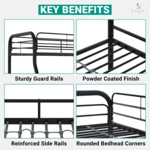 Hollywood Bunk Beds Twin Over Full Size, Heavy Duty Metal Bunk Bed with Safety Guardrails, Angled Ladder, Underbed Storage, 800LBs capacity - for Kids and Teens, Twin over Full Bunk Bed, Black