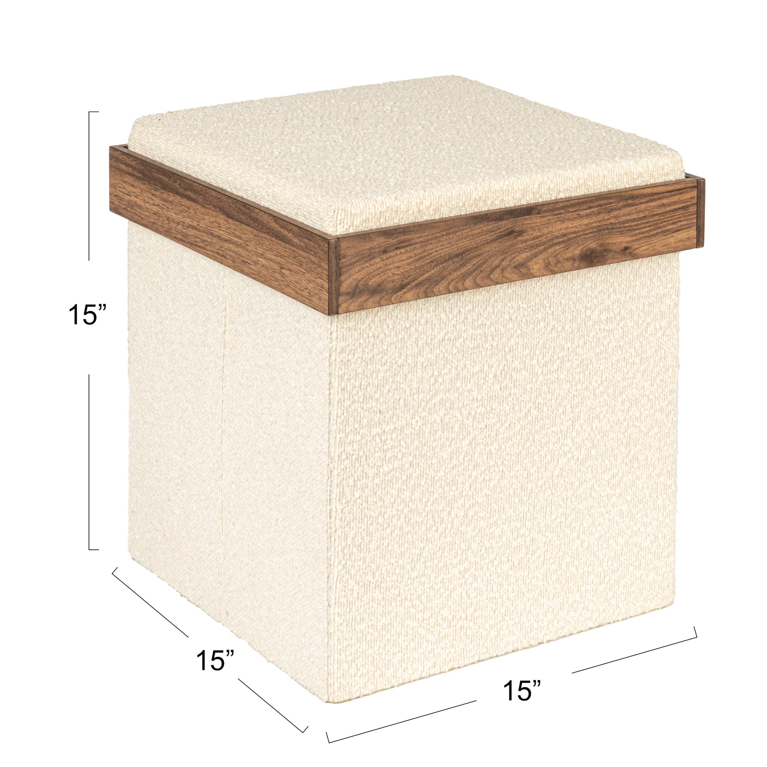 Household Essentials Versatile Boucle Ottoman with Hidden Storage, Cream