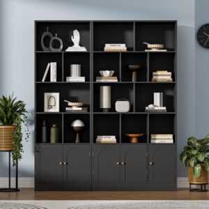 Housoul 71" Tall Bookshelf with 10 Cubes and 3 Doors, 4-Tier Bookshelf, Open Shelf Bookcase with Cabinet, Modern Cube Storage Organizer for Living Room, and Office, Black