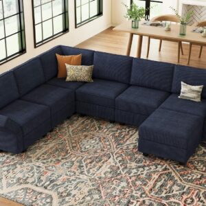 Belffin Modular Sectional Sofa with Storage Ottoman Seats, Corduroy Convertible Oversized Modular U-Shaped Sectional Couch for Living Room, Blue