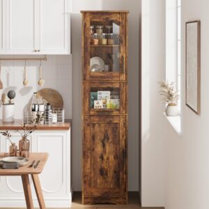 IDEALHOUSE Slim Bathroom Storage Cabinet, 67" Tall Cabinet with Doors and Shelves, Freestanding Narrow Bathroom Linen Cabinet for Laundry Room, Kitchen, Living Room, Small Spaces, Rustic Brown