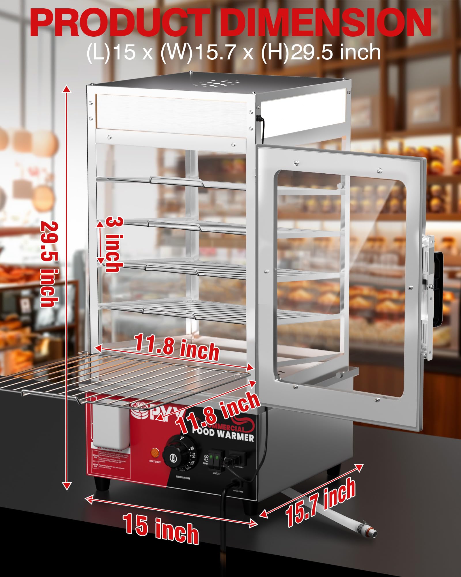 PYY Bun Steamer Electric Food Display - Upgrade Automatic Temperature Control 5 Layers Display Stainless Steel Commercial Bun Steamer For Kiosk, 1200W/110V