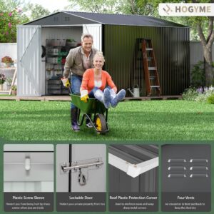 HOGYME 8 x 12 FT Outdoor Storage Shed, Large Metal Tool Sheds with Updated Frame Structure and Lockable Doors, Garden Shed for Backyard Garden Patio Lawn, Grey