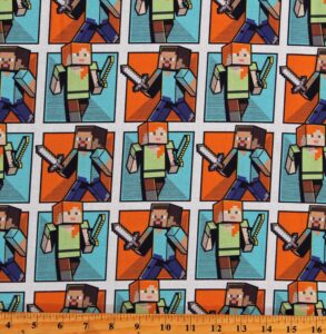 cotton minecraft video game characters steve and alex grid multicolor kids cotton fabric print by the yard (78802-a620715) licensed springs creative