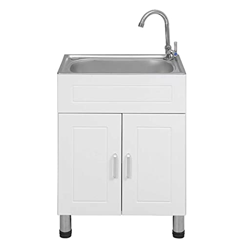 304 Stainless Steel Wash Sink freestanding Stainless Steel Solid Wood Washing Cabinet Large Simple Commercial with Faucet Stainless Sink (53x39x78 cm) Suitable for Kitchen Laundry