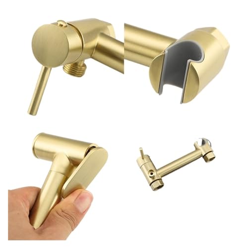 ifgswopq Brass Bidet Faucet Gold Toilet Faucet Handheld Toilet Bidet Sprayer Hygienic Shower Hot and Cold Mixer Shower Head (Color : A5090B) (A5090B)