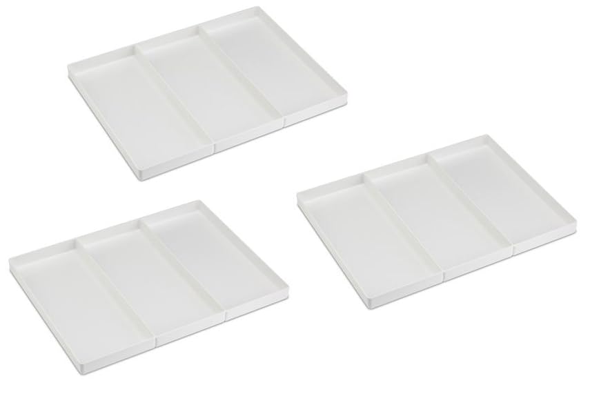 AmeriCan Goods 3/Pieces Dental 3/Section Large Drawer Organizer Tray, Dental Supply Cart Section Divided White Tray for Medical/Dental Supply