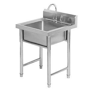 thicken independent 201 utility stainless sink portable commercial stainless steel sinks with faucet suitable for outdoor indoor garage kitchen laundry room (60 x 60 x 80cm)