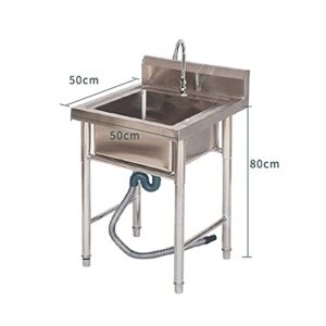 Free Standing Commercial Sink Thickened Portable Single Bowl Stainless Steel Hand Washing Sink Suitable for Outdoor Indoor Garage Kitchen Laundry (50 X 50 X 80cm)