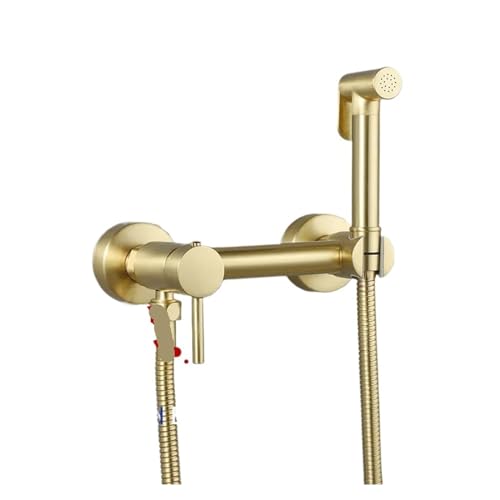 ifgswopq Brass Bidet Faucet Gold Toilet Faucet Handheld Toilet Bidet Sprayer Hygienic Shower Hot and Cold Mixer Shower Head (Color : A5090B) (A5090B)