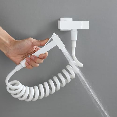 ifgswopq Handheld Bidet Sprayer for Toilet White Bidet Sprayer Head for Toilet Handheld Toilet Bidet Sprayer Kit Multi-Functional All Copper,White,1.5m Spring Hose (White 1.5m Spring Hose) (White 1.