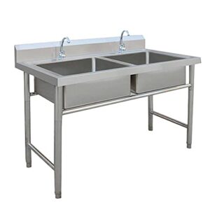 stainless steel sink 2 compartment free standing utility sink for garage kitchen sink with drainboard 1005080cm easy to clean used in laundry room backyard garage