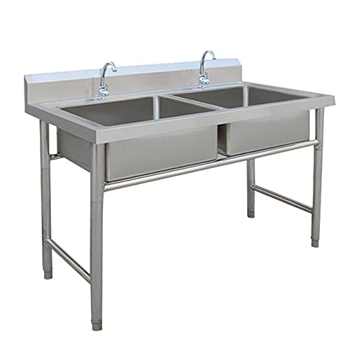 Stainless Steel Sink 2 Compartment Free Standing Utility Sink for Garage Kitchen Sink with Drainboard 1005080cm Easy to Clean Used in Laundry Room Backyard Garage