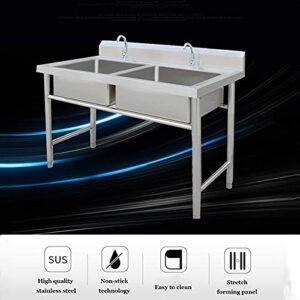 Stainless Steel Sink 2 Compartment Free Standing Utility Sink for Garage Kitchen Sink with Drainboard 1005080cm Easy to Clean Used in Laundry Room Backyard Garage