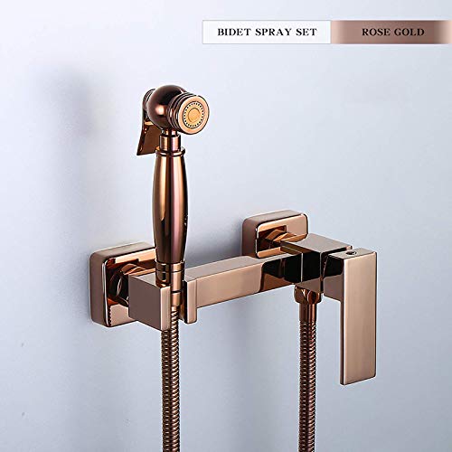 ifgswopq Handheld Bidet Sprayer for Toilet, Rose Gold Cloth Diaper Sprayer Kit Wall Mounted Brass Bidet Sprayer Set Single Handle Toilet Bidet Sprayer Kit with Hot and Cold Water (Style a)