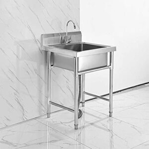 Thicken Independent 201 Utility Stainless Sink Portable Commercial Stainless Steel Sinks with Faucet Suitable for Outdoor Indoor Garage Kitchen Laundry Room (60 X 60 X 80cm)