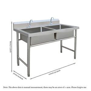 Stainless Steel Sink 2 Compartment Free Standing Utility Sink for Garage Kitchen Sink with Drainboard 1005080cm Easy to Clean Used in Laundry Room Backyard Garage