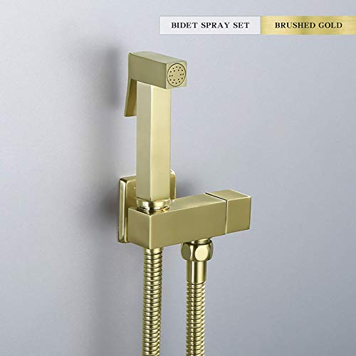 ifgswopq Brushed Gold Handheld Bidet Sprayer for Toilet, Portable Cloth Diaper Sprayer Kit Brass Bidet Sprayer Set Wall Mount Toilet Bidet Sprayer Kit with 1.5M Shower Hose, for Personal Hy