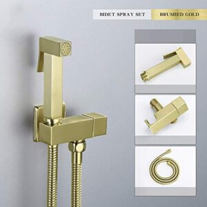 ifgswopq Brushed Gold Handheld Bidet Sprayer for Toilet, Portable Cloth Diaper Sprayer Kit Brass Bidet Sprayer Set Wall Mount Toilet Bidet Sprayer Kit with 1.5M Shower Hose, for Personal Hy