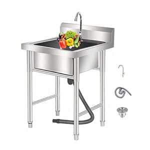 free standing commercial sink thickened portable single bowl stainless steel hand washing sink suitable for outdoor indoor garage kitchen laundry (50 x 50 x 80cm)