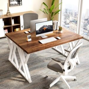 LITTLE TREE 55 Inch Large Simple Industrial Computer Desk Study Writing Table Home Office Workstation,Brown