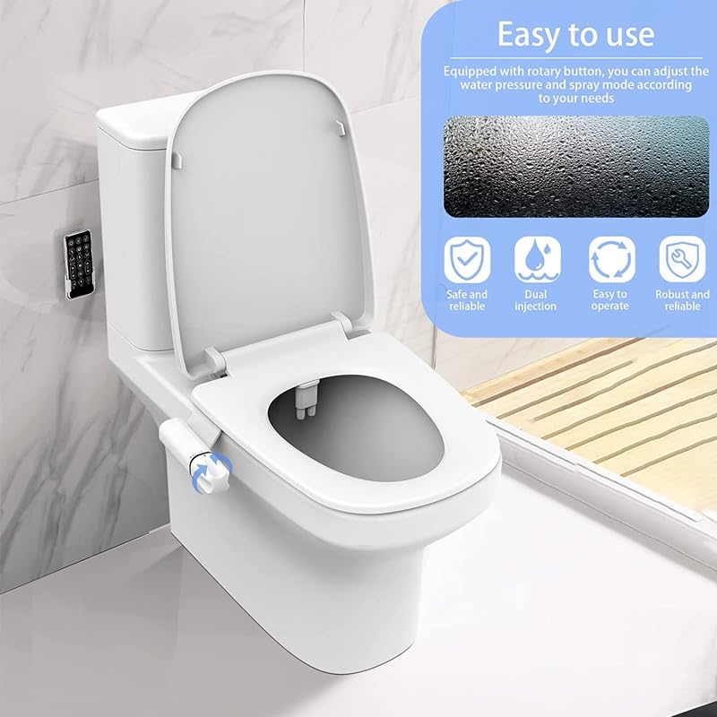 ifgswopq Slim Toilet Seat Attachment Non Electric Butt Sprayer Nozzle Bidet Adjustable Water Pressure (D Uniform Size)