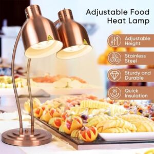 Food Heat Lamp, Commercial Food Warming Lamp with Dual 250w Bulbs 360°Adjustable Head Food Warmer Heat Lamp for Food Heating Buffet Parties Restaurant Kitchen Home Use,Gold