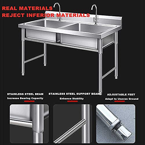 Free Standing Commercial Sink Thickened Portable Single Bowl Stainless Steel Hand Washing Sink Suitable for Outdoor Indoor Garage Kitchen Laundry (50 X 50 X 80cm)