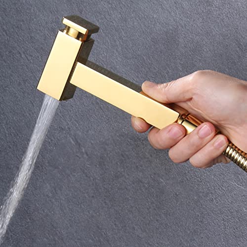 ifgswopq Handheld Bidet Sprayer with Tap Attachment Cold Water Bidet Shower Head and Hose Toilet Jet Spray for WC Brass Gold Toilet Douche Spray Kit,1.5m ()