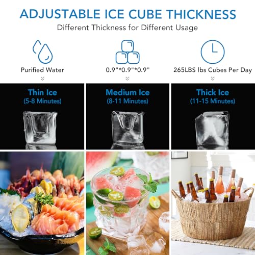 Ice Maker, Commercial Ice Makers Machine - 200 Lbs/24H, Stainless Steel, 90 Blocks in 15 Min, Ice Machine for Home Kitchen Office Restaurant Bar, Silver Black