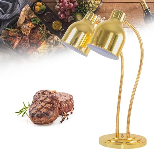 Food Heat Lamp, Commercial Food Warming Lamp with Dual 250w Bulbs 360°Adjustable Head Food Warmer Heat Lamp for Food Heating Buffet Parties Restaurant Kitchen Home Use,Gold