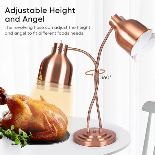 Food Heat Lamp, Commercial Food Warming Lamp with Dual 250w Bulbs 360°Adjustable Head Food Warmer Heat Lamp for Food Heating Buffet Parties Restaurant Kitchen Home Use,Gold