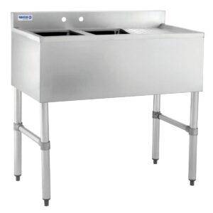 Kratos Commercial Restaurant Sink, 2 Bowl Underbar Compartment Sink w/Faucet and Right Drainboard - 36"x18.75" (29N-116)