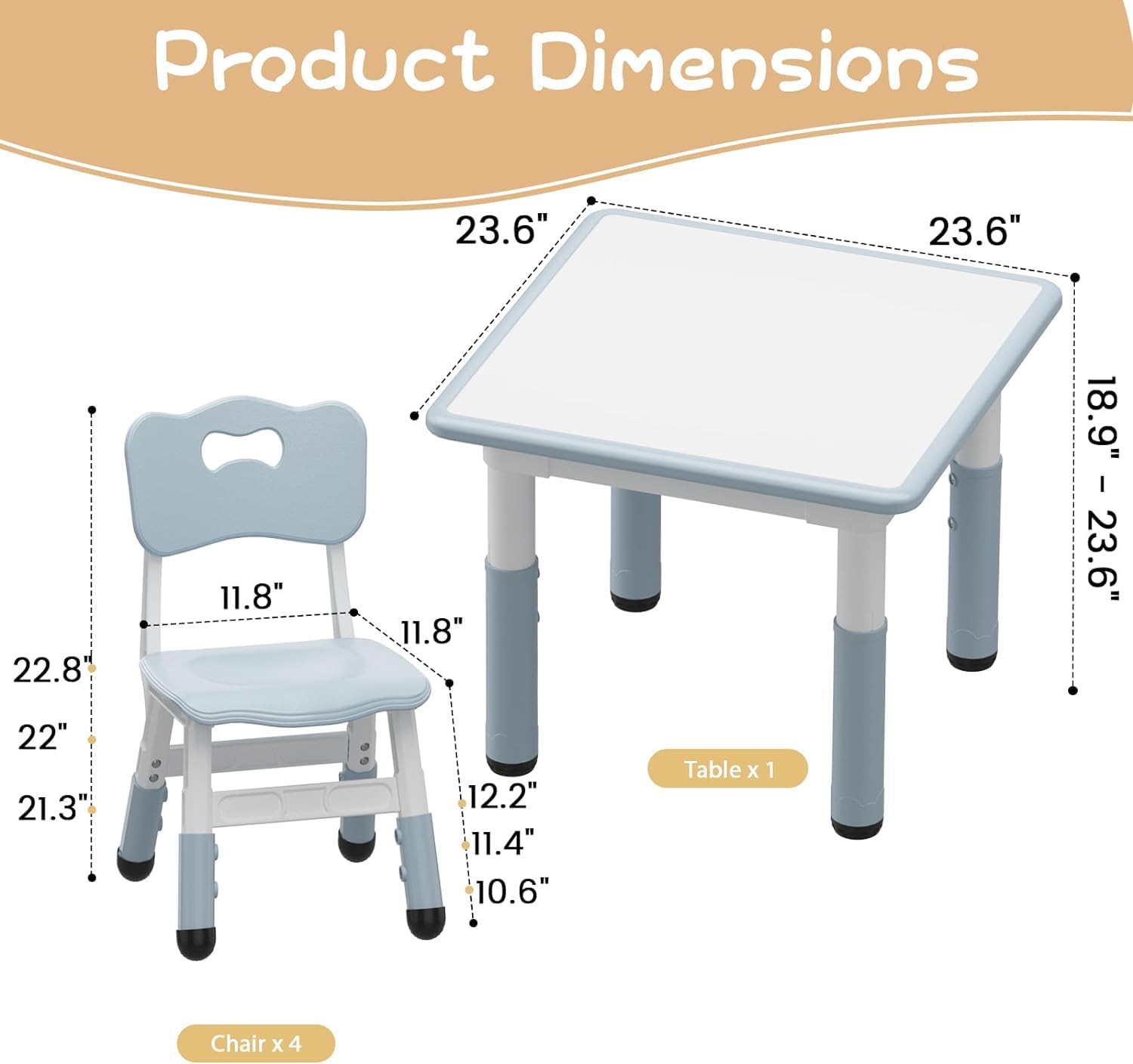 GarveeHome Toddler Table and 4 Chairs Set with Graffiti Desktop, Height Adjustable Kids Table and Chairs Set with Storage, Non-Slip Legs, Kids Activity Table for Home, Nursery, for Age 2-10