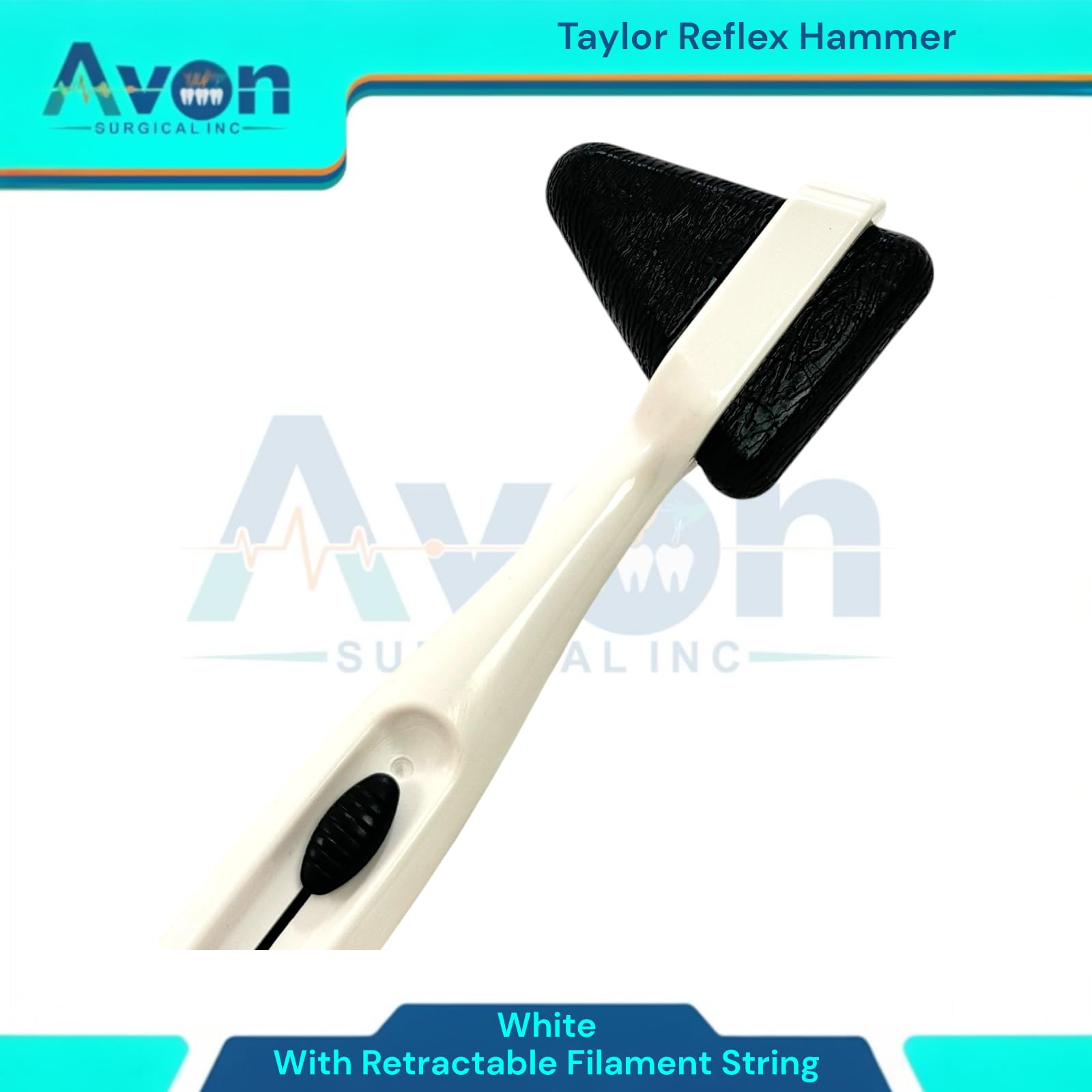 White Plastic Neuro Taylor Reflex Hammer with Retractable Filament String - Reflex Diagnostics Examination Instrument