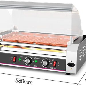 TREEYX 7 Roller Grill Hot Dog Warmers Cooker Machine Stainless Steel with Dual Temp Control, Detachable Acrylic Cover LED