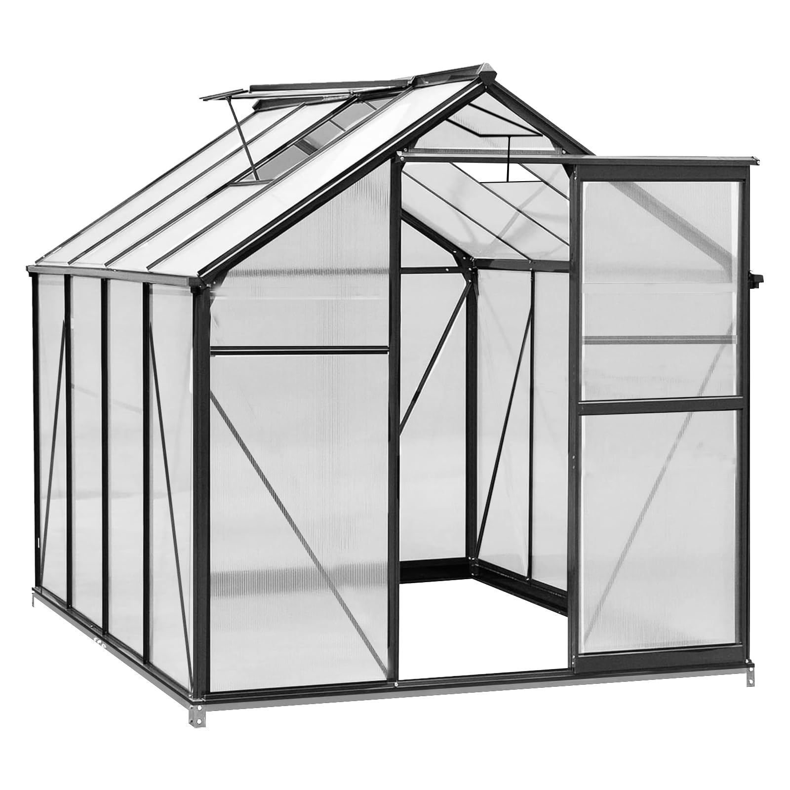 GarveeLife 6x8 FT Outdoor Greenhouse, Polycarbonate Green Houses for Outside, Heavy Duty Large Walk in Green House for Plants with Aluminum Frame, Roof Vent, Rain Gutters for Garden Backyard