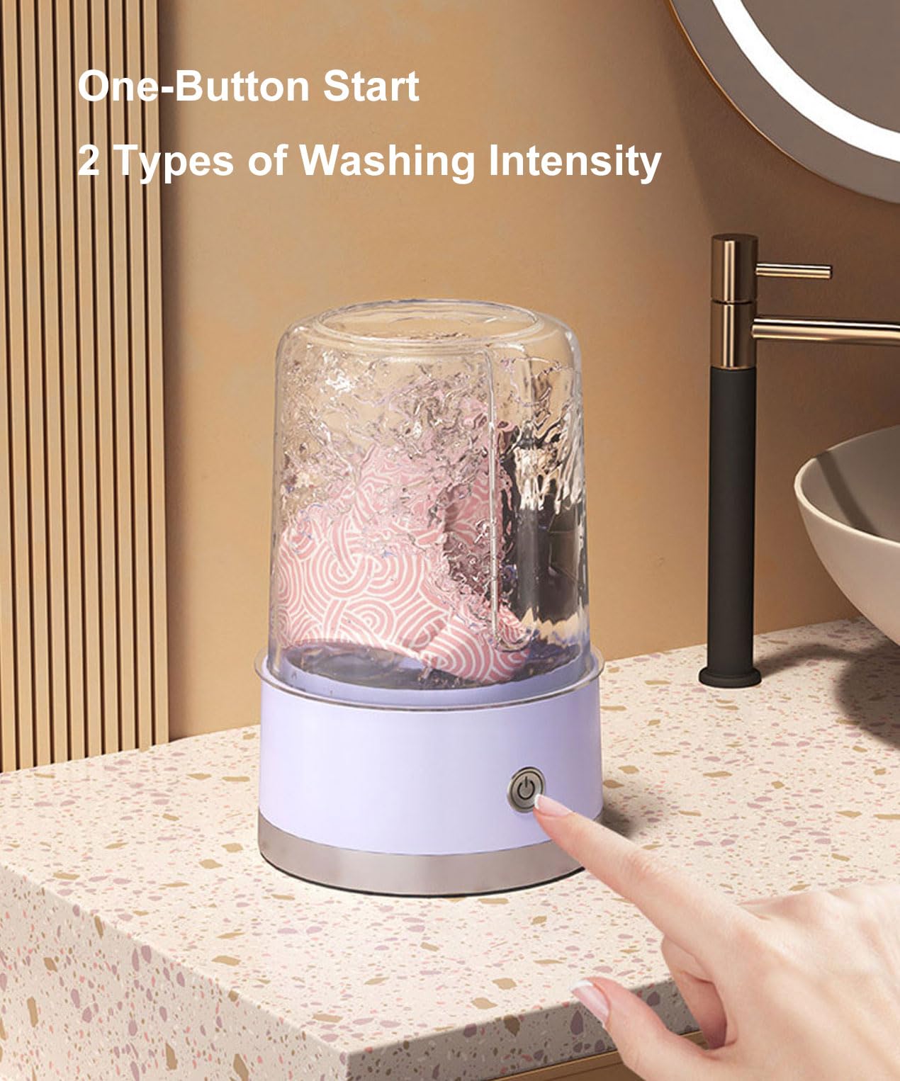 Byrotson Wireless Mini Washer Small Portable Washing Machine 1L Capacity Laundry Cup, Deep Cleaning of Underwear, Socks and Other Small Clothes,Purple