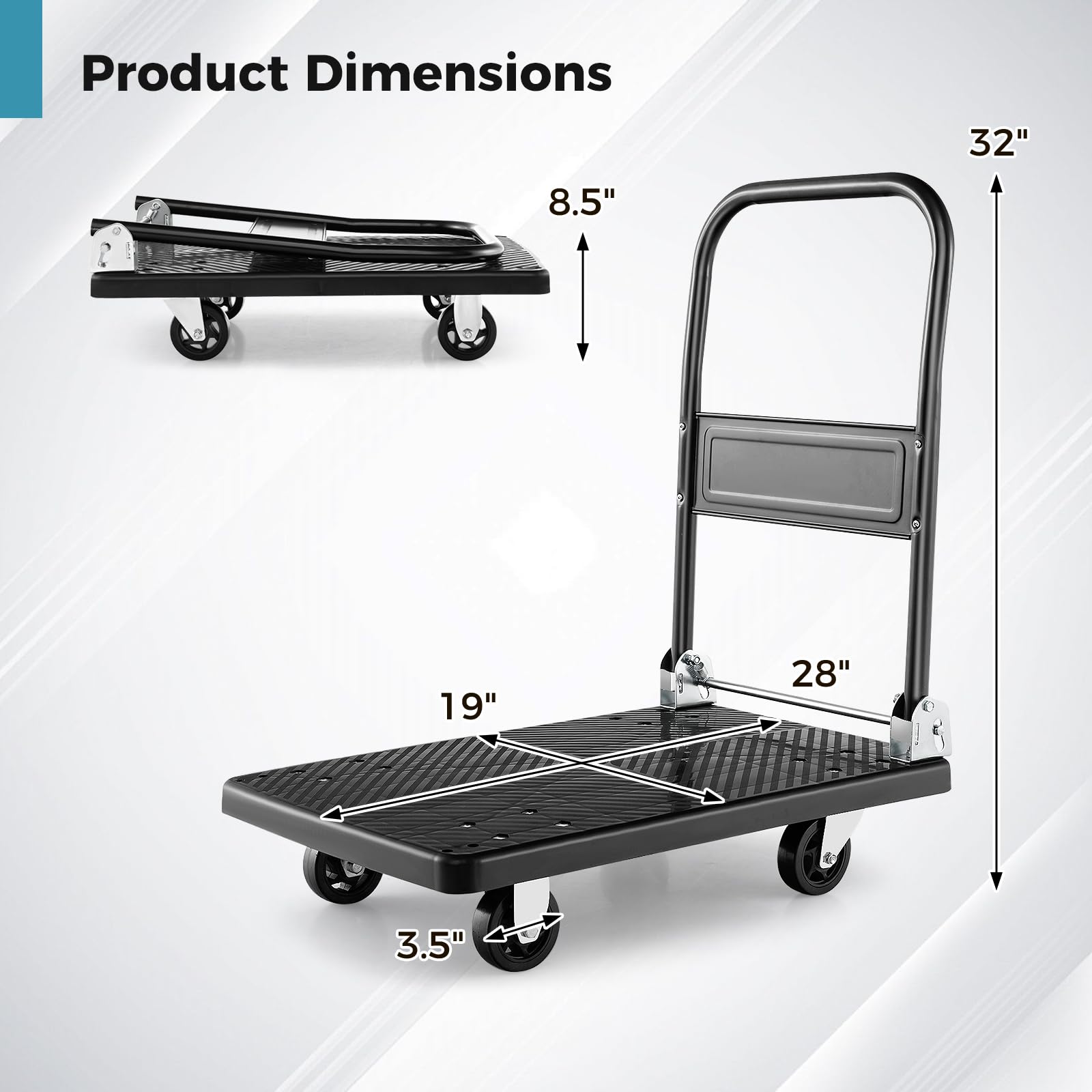 Toolsempire Foladable Push Cart Dolly, 440 lbs Heavy Duty Moving Platform Hand Truck with 360° Swivel Wheels, Moving Flatbed Cart Platform Dolly Cart for Groceries, Warehouse